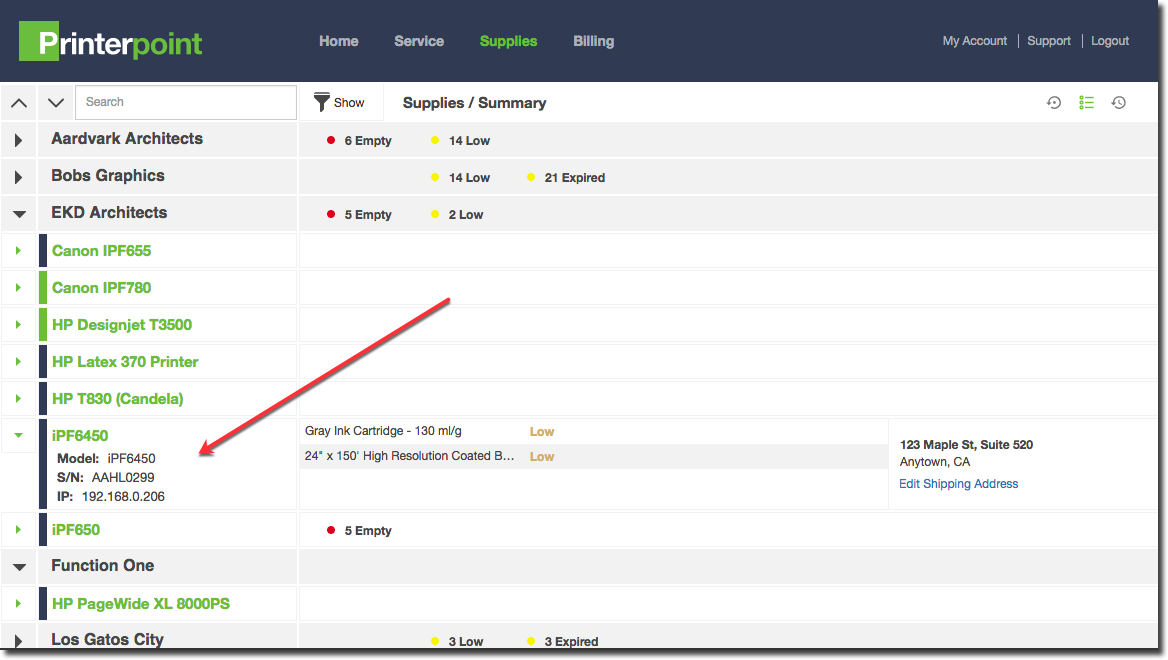 Supplies Summary Page – Printerpoint